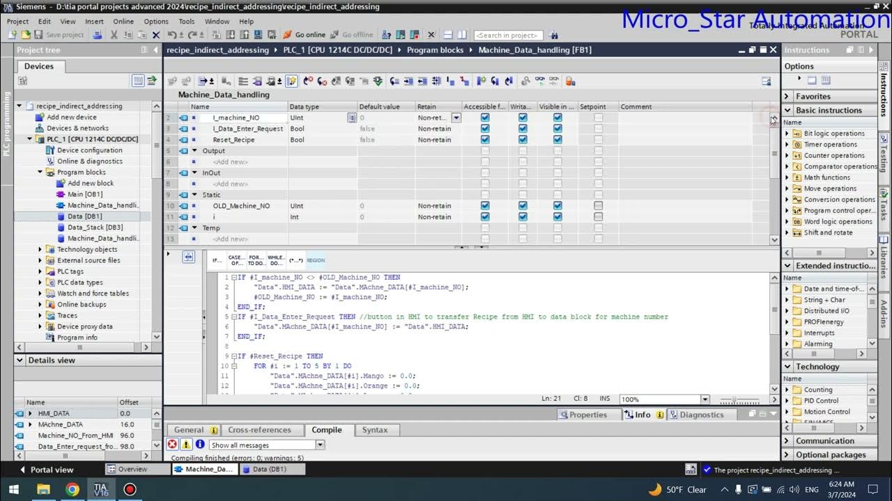 how to program recipe by indirect addressing using siemens SCL and HMI - YouTube
