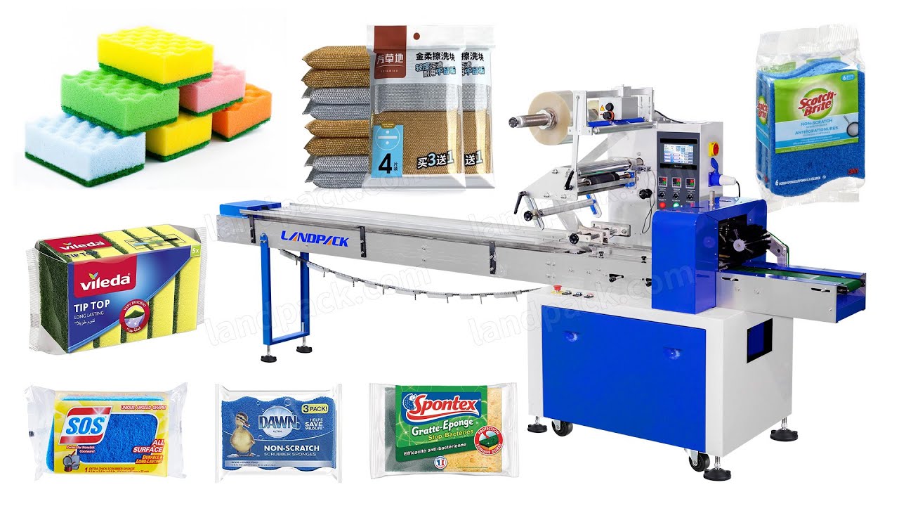 Automatic Cleaning Sponge Flow Wrapping Pillow Bag Packing Machine ...