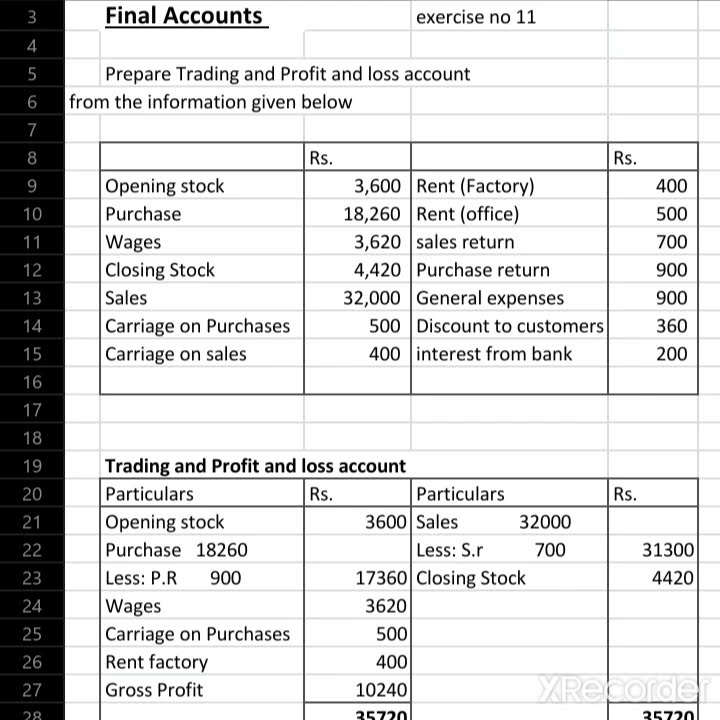 Final accounts | Prepare a Trading and Profit and loss account | exercise sum 11 | FA - YouTube