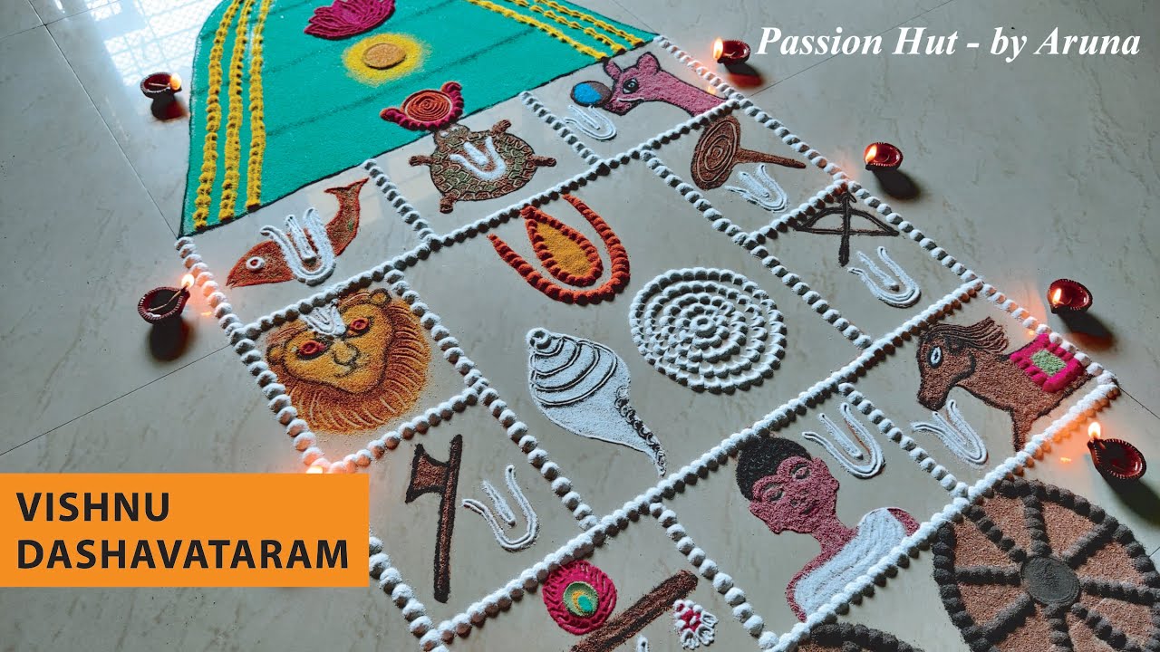 Vishnu Dashavataram kolam | Dussera Navratri special rangoli | Top ...