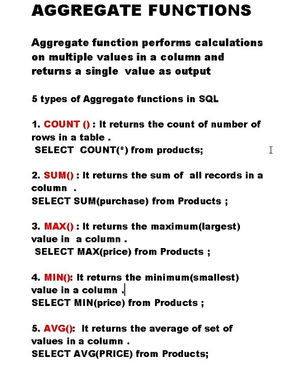 AGGREGATE FUNCTIONS IN SQL #shorts #juzshineshorts #juzshinevideos - YouTube