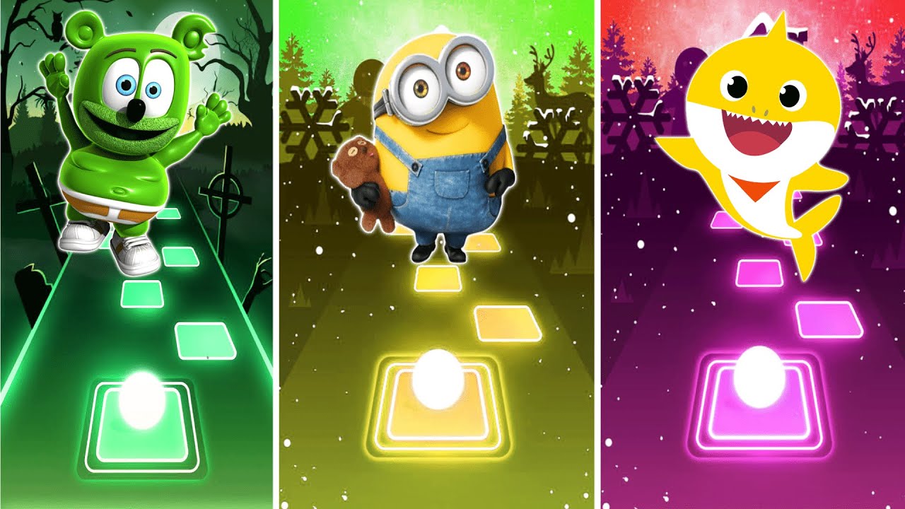 Minions Banana vs Gummy bear vs Baby Shark | Tiles Hop edm rush - YouTube