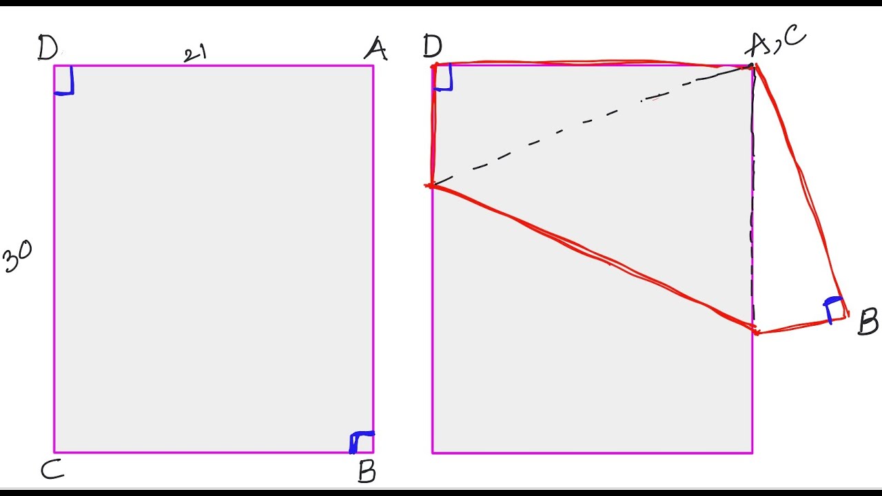 Opposite vertices of a rectangle 30 x21 cm are joined. Find the ...