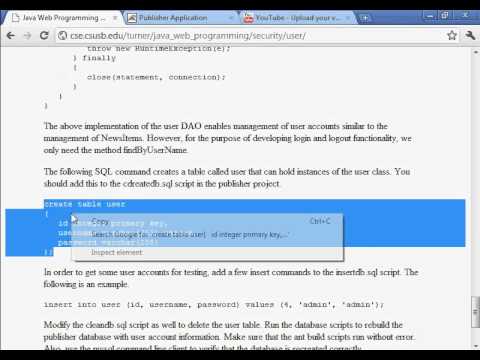 Java Web Programming with Eclipse: Web Application Security, the Persistent User Class - YouTube
