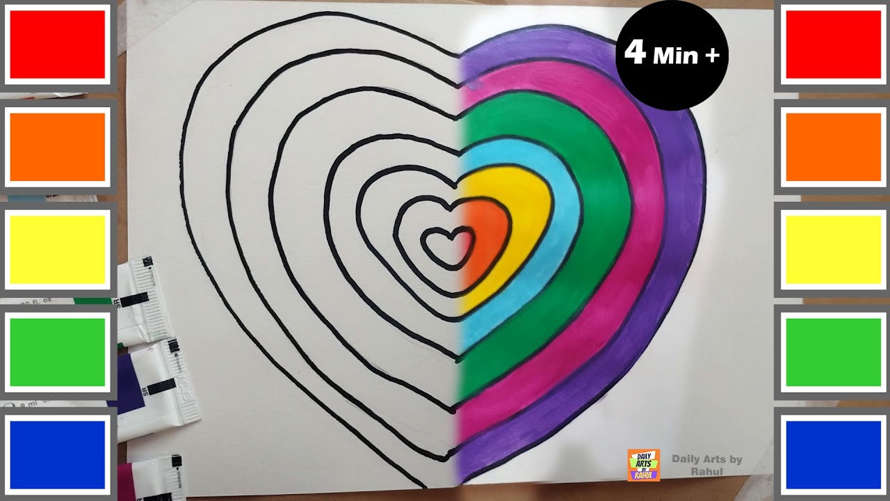 How to Draw a Rainbow Heart step by step | Coloring Page for Kids and ...