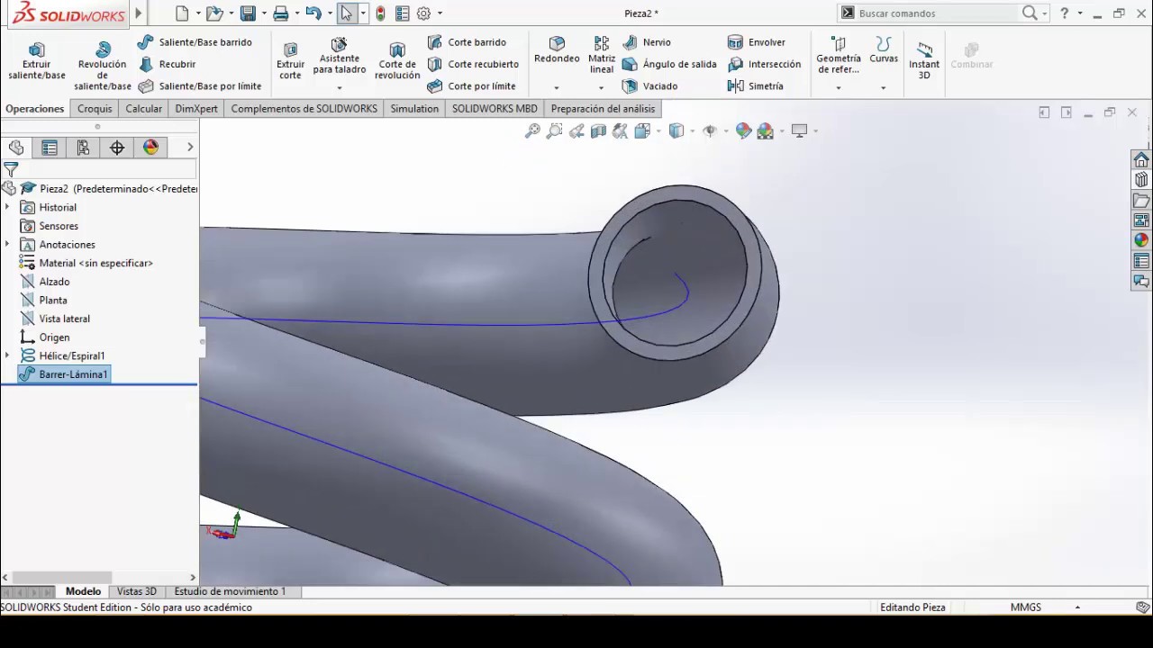 SolidWorks, hélice, rosca perfil circular o triangular. // Circular or ...