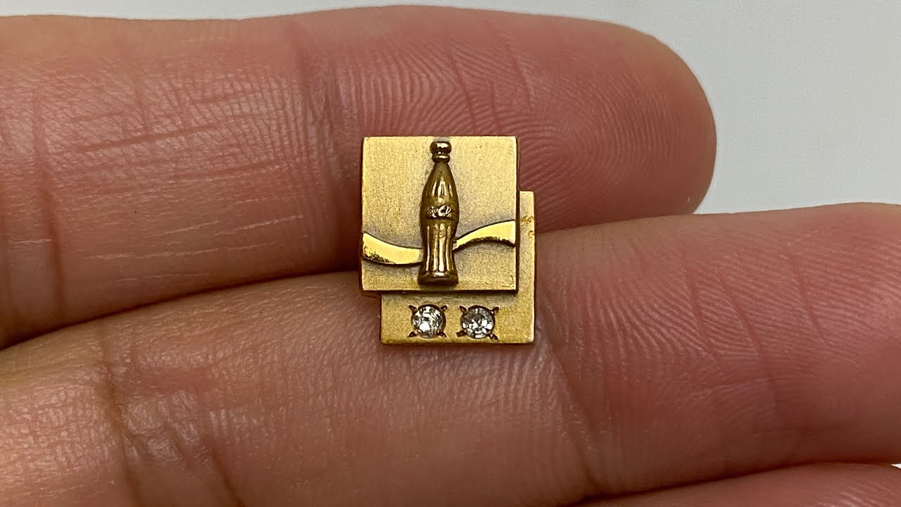 10K Gold Coca-Cola Square Service Lapel/Pin Brooch w/2 Diamonds Coke ...
