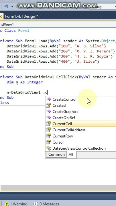 How to get the current cell contents of a DataGridView in VB.Net - YouTube