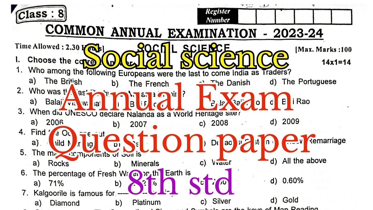 8th std || Social Science || Annual Exam || Question paper - YouTube