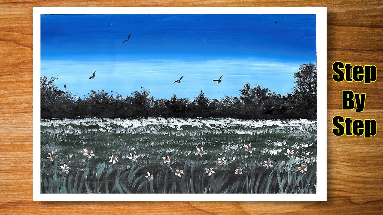 how to draw nature scenery drawing | acrylic painting ideas| acrylic ...