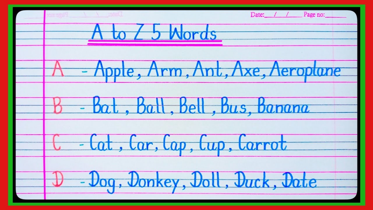 A to Z alphabet 5 words/Five words A to Z/A to Z five five words/five ...