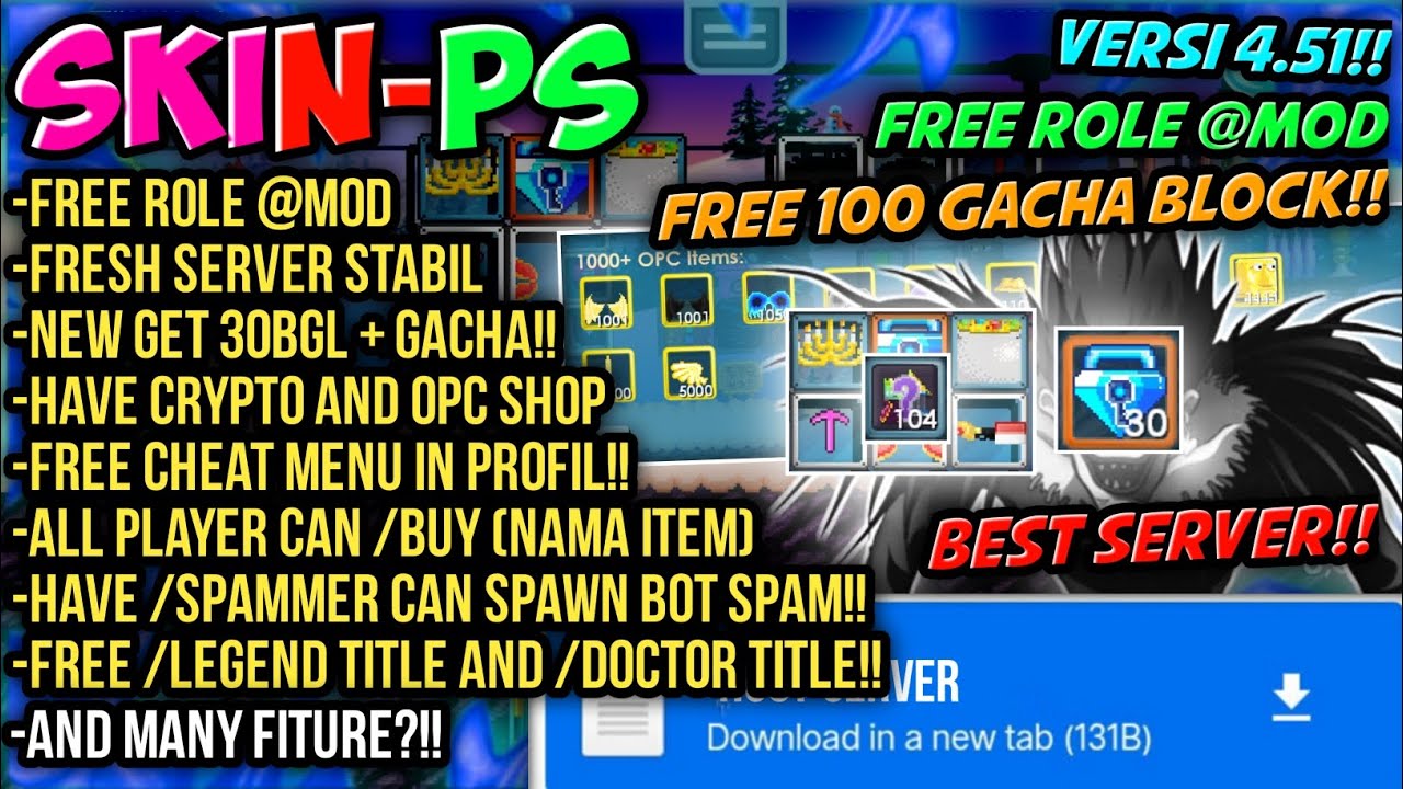 GILA!! FREE 30 BGL + 100 GACHA!!🤯 | GROWTOPIA PRIVATE SERVER TERBARU ...