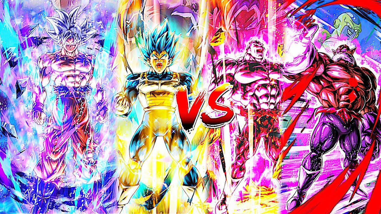 MUI Goku & SSBE Vegeta VS FP Jiren & G.O.D Toppo - Dragon Ball Legends ...