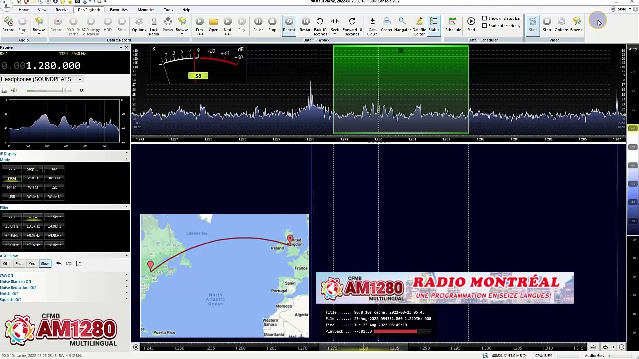1280 Canada CFMB Radio Montreal 4954km 23rd Aug 2022 - YouTube