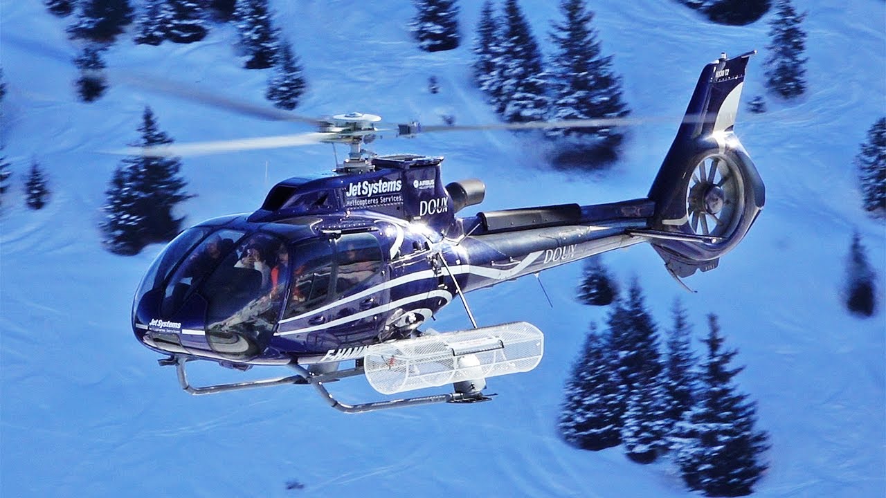 Airbus Helicopters H130 (EC130) landing & takeoff at Courchevel LFLJ ...