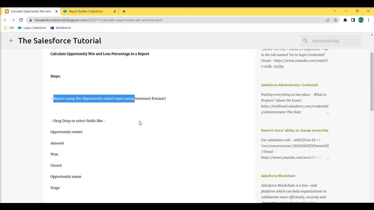 Calculate Opportunity Win and Loss Percentage in a Report #inSalesforce - YouTube