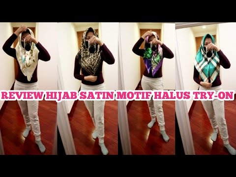 ASMR HIJAB SATIN MOTIF HALUS TRY-ON || REVIEW HIJAB SEGI 4 || TUTORIAL PAKAI HIJAB PASHMINA