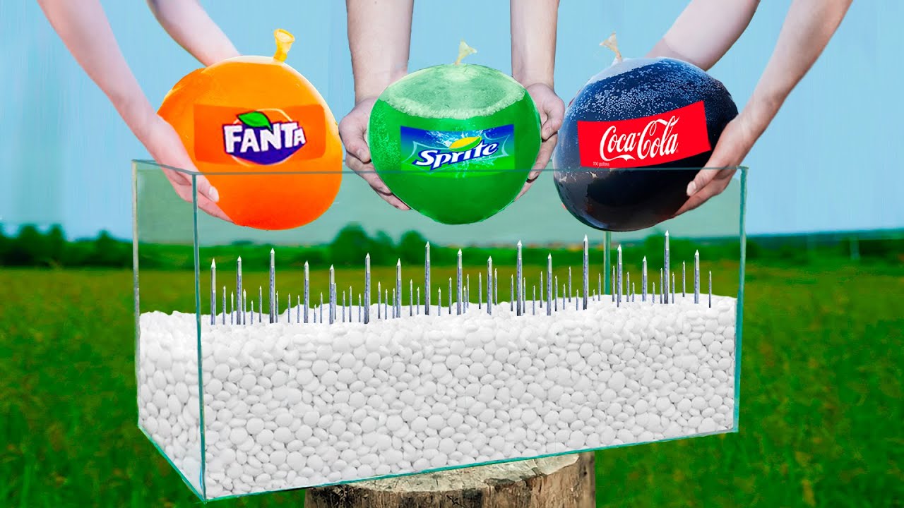 Experiment: Giant Balloons of Coca Cola & Fanta & Sprite VS Mentos ...