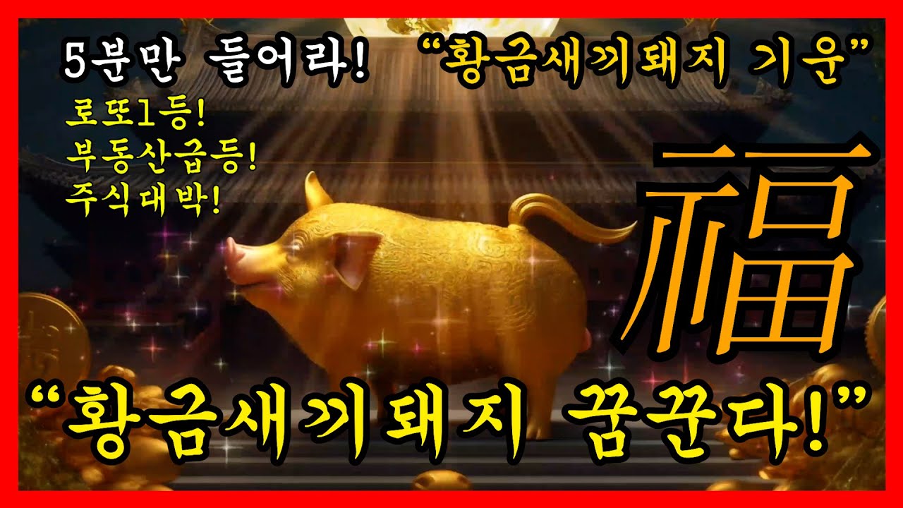 5분만 들어라🌕황금새끼돼지 꿈꾼다🌕 재물운 상승 소원성취 로또1등 스피또 2등 부동산 주식 자기긍정 자기암시 명상음악 돈을 부르는 음악