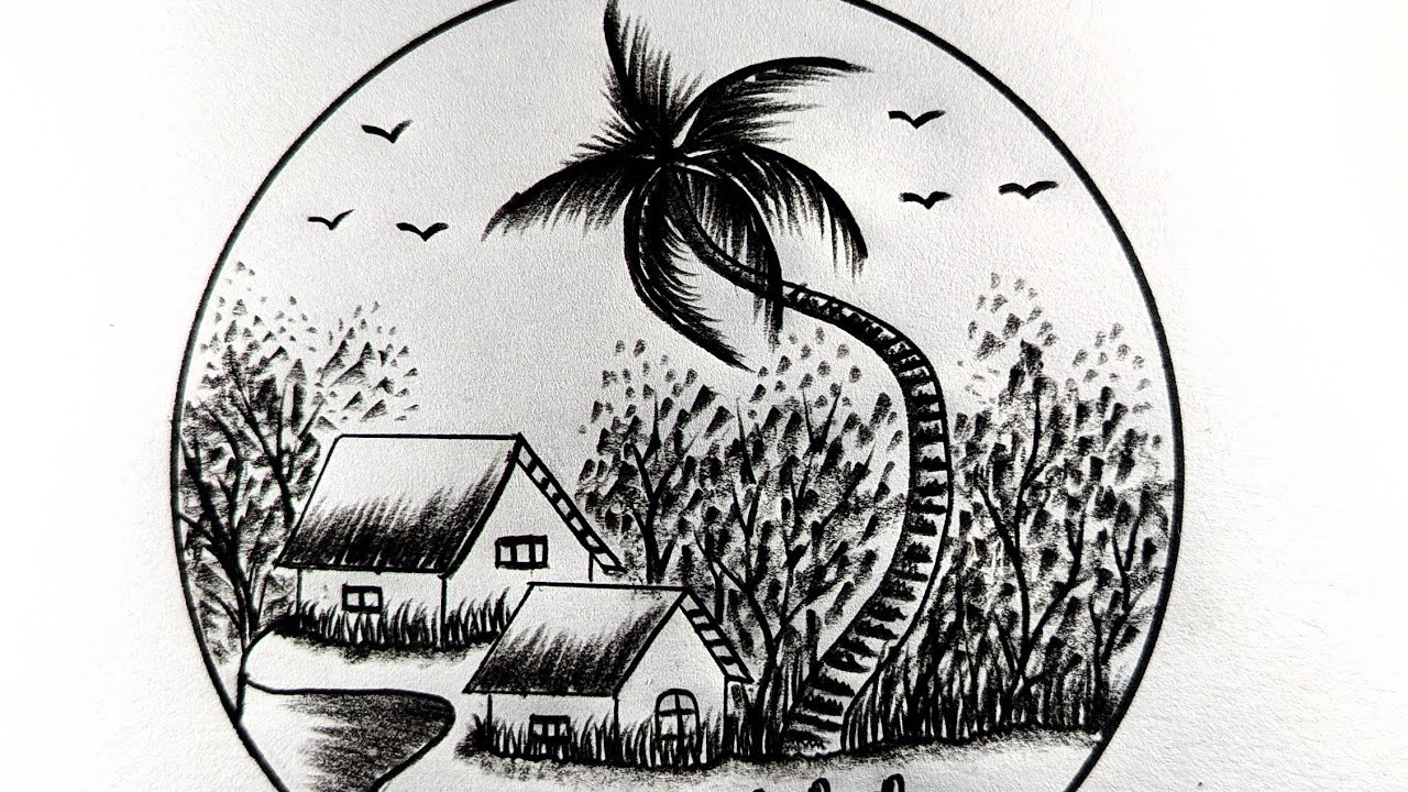 how to easy draw realistic scenery by sketch....... - YouTube