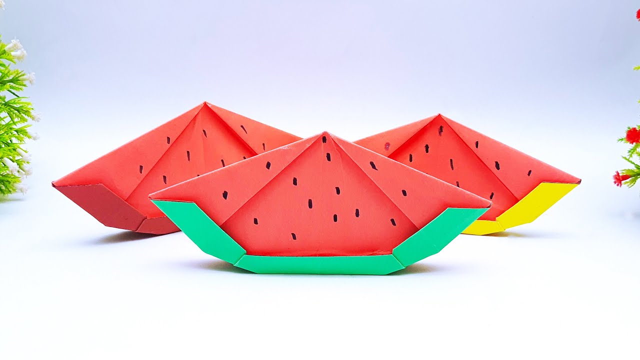 Easy To Make Paper Watermelon Without Glue Or Tape | Watermelon paper ...