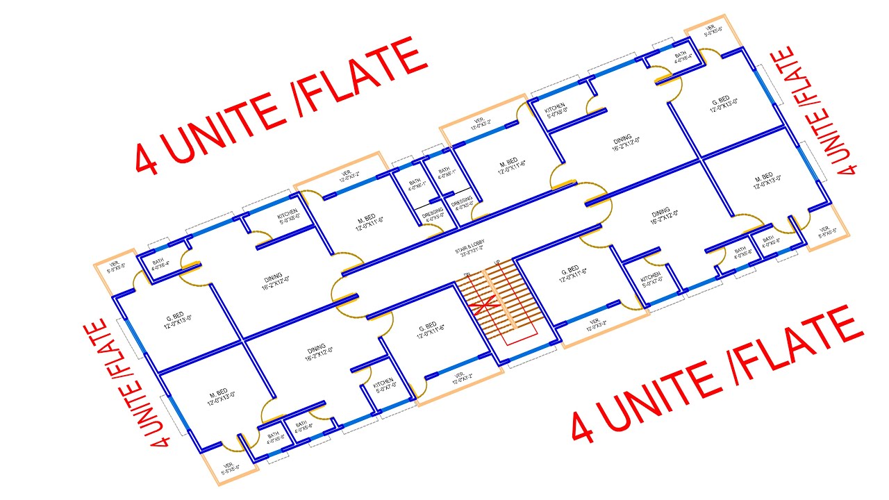 HOUSE PLAN DESIGN | EP 248 | 3500 SQUARE FEET 4-UNIT/FLAT HOUSE PLAN ...