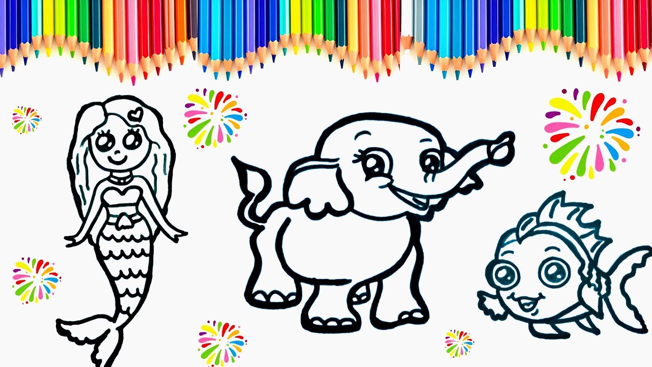 Adorable Mermaid, Fish, and Elephant Art Tutorial - YouTube