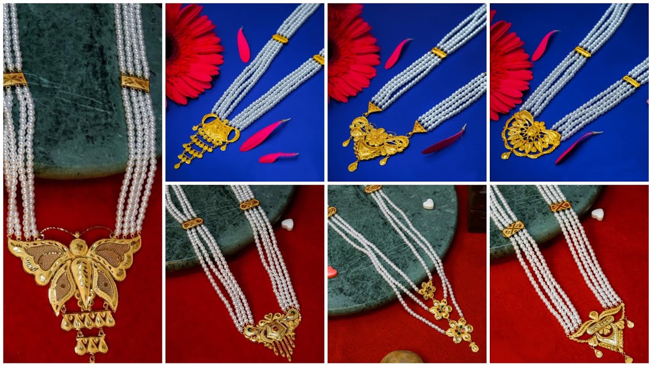 Gold pearl long necklace design with weight and price/Pearl jewellery ...