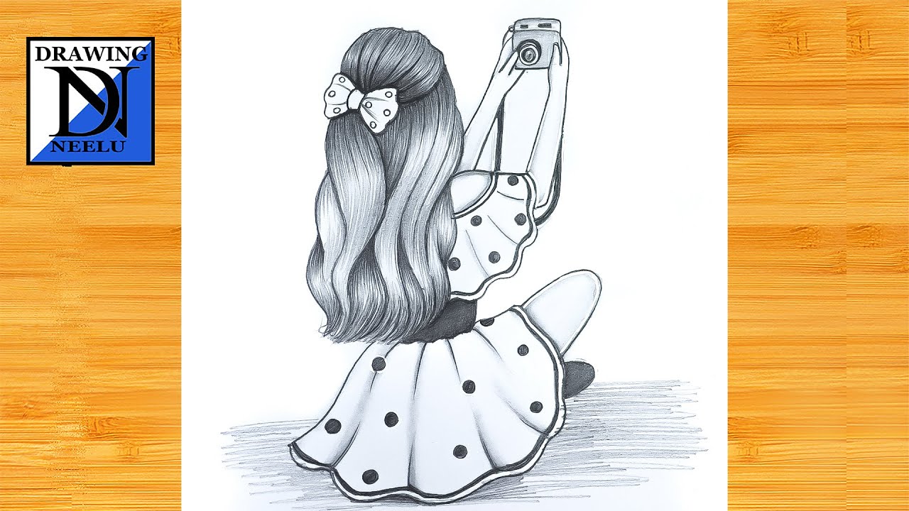 How to draw a sitting Girl with camera || Pencil sketch for beginner ...