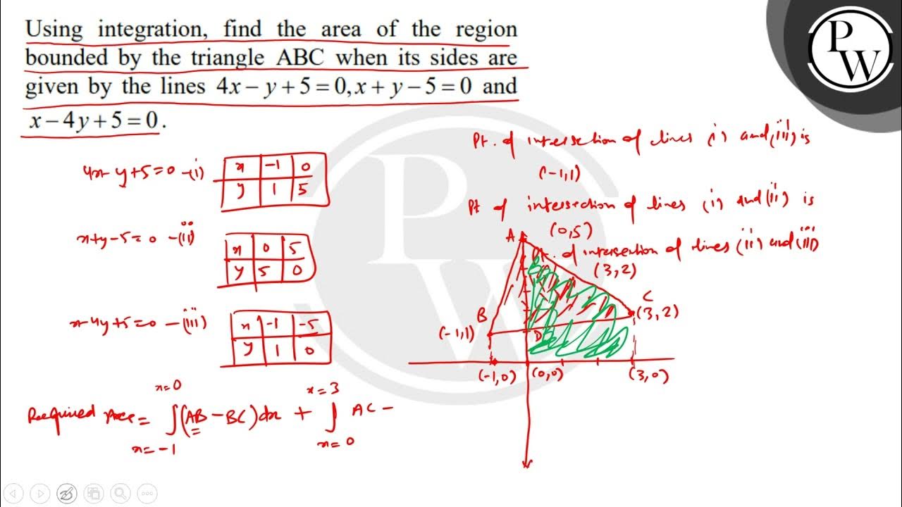 Using integration, find the area of the region bounded by the triangle when its sides are ...