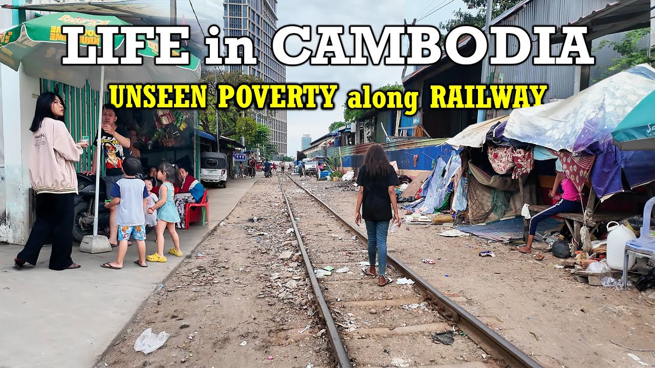 UNSEEN POVERTY ALONG RAILWAY in PHNOM PENH CITY, CAMBODIA, [2K] Walk Tour - YouTube