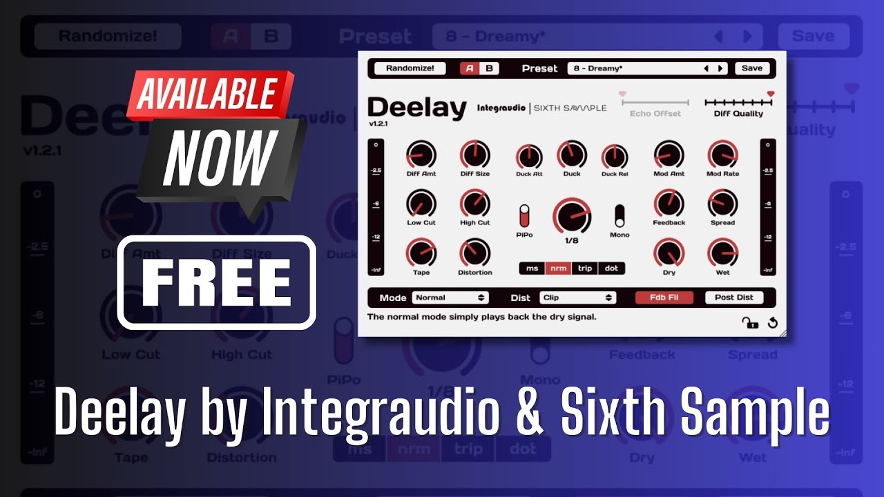 EXCELLENT FREE Plugin - Deelay by Integraudio & Sixth Sample - Sound Demo - YouTube