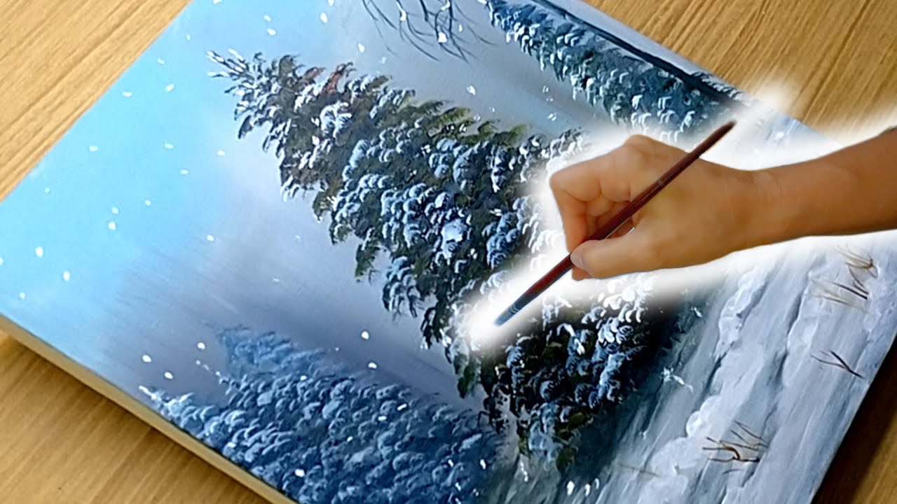 How to Paint a Winter Landscape /Acrylic Painting Easy Step by Step ...