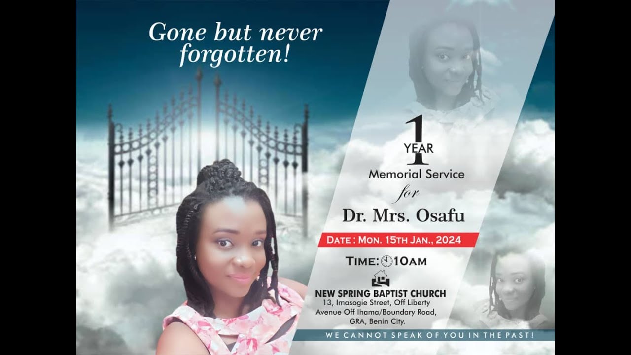 1 year Memorial Service For Dr Mrs Osafu - YouTube