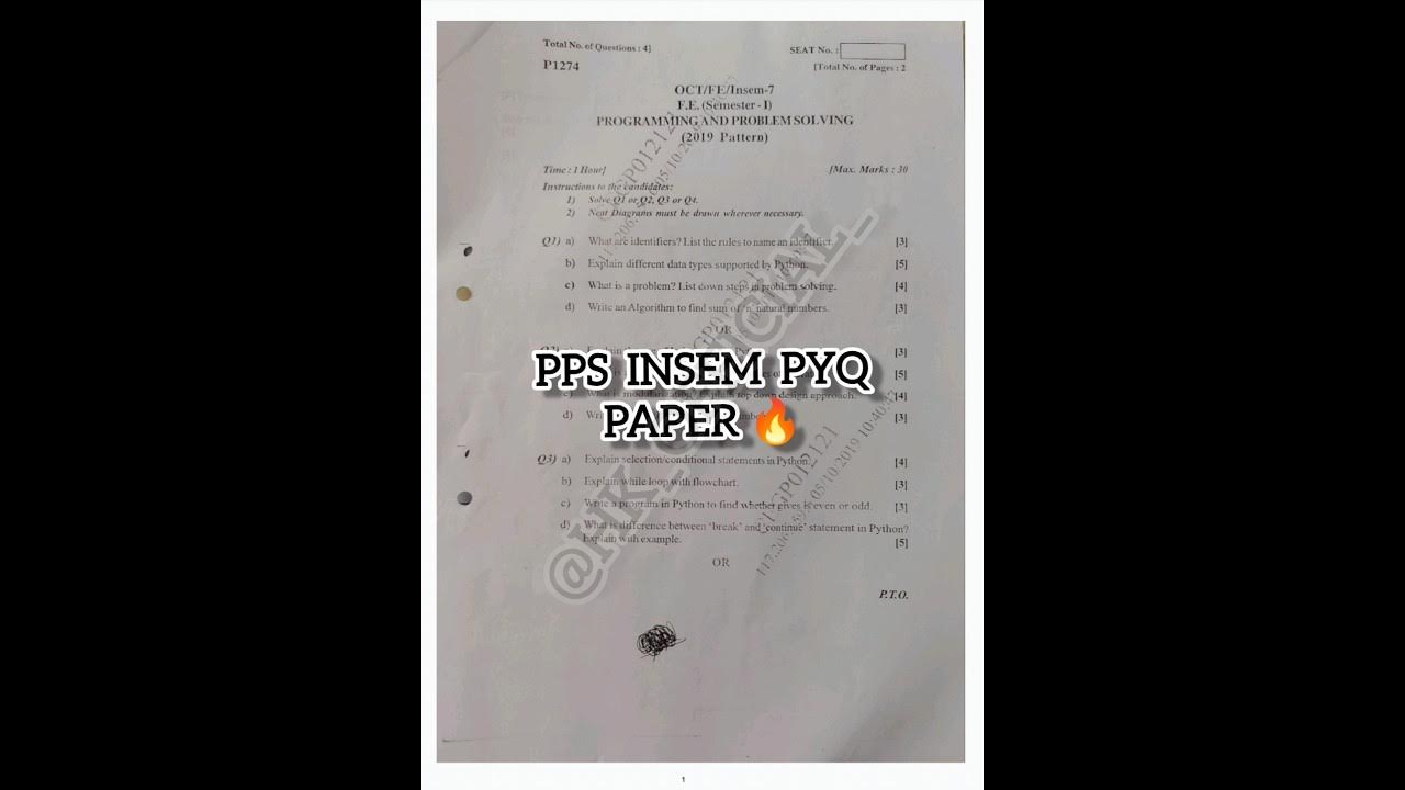 PPS Insem PYQ Paper (SPPU) 🔥 | Engineering Syllabus PPS | #pps #sppu #engineering #insem - YouTube