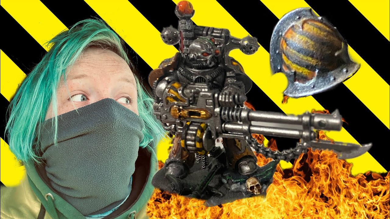 PAINTING WARHAMMER 40k IRON WARRIOR HAZARD STRIPES FREE HAND!!! - YouTube