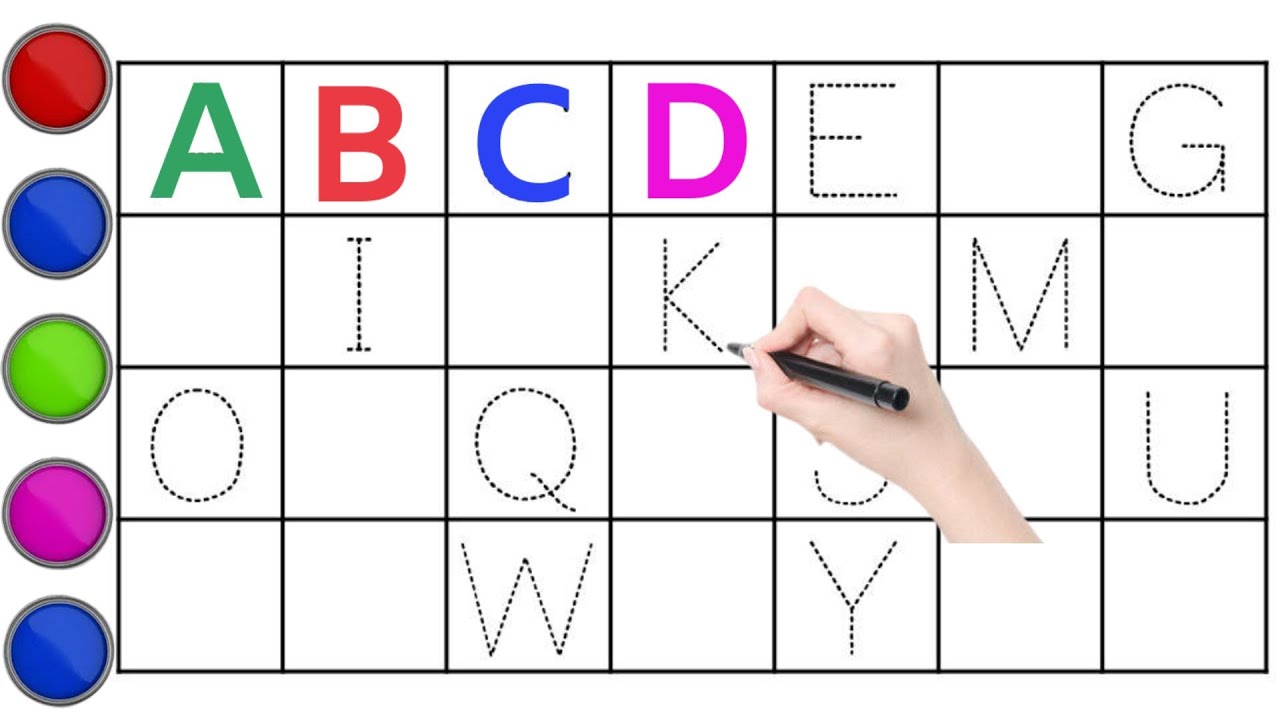 A for apple, b for banana. Alphabet writing practice with colours for ...
