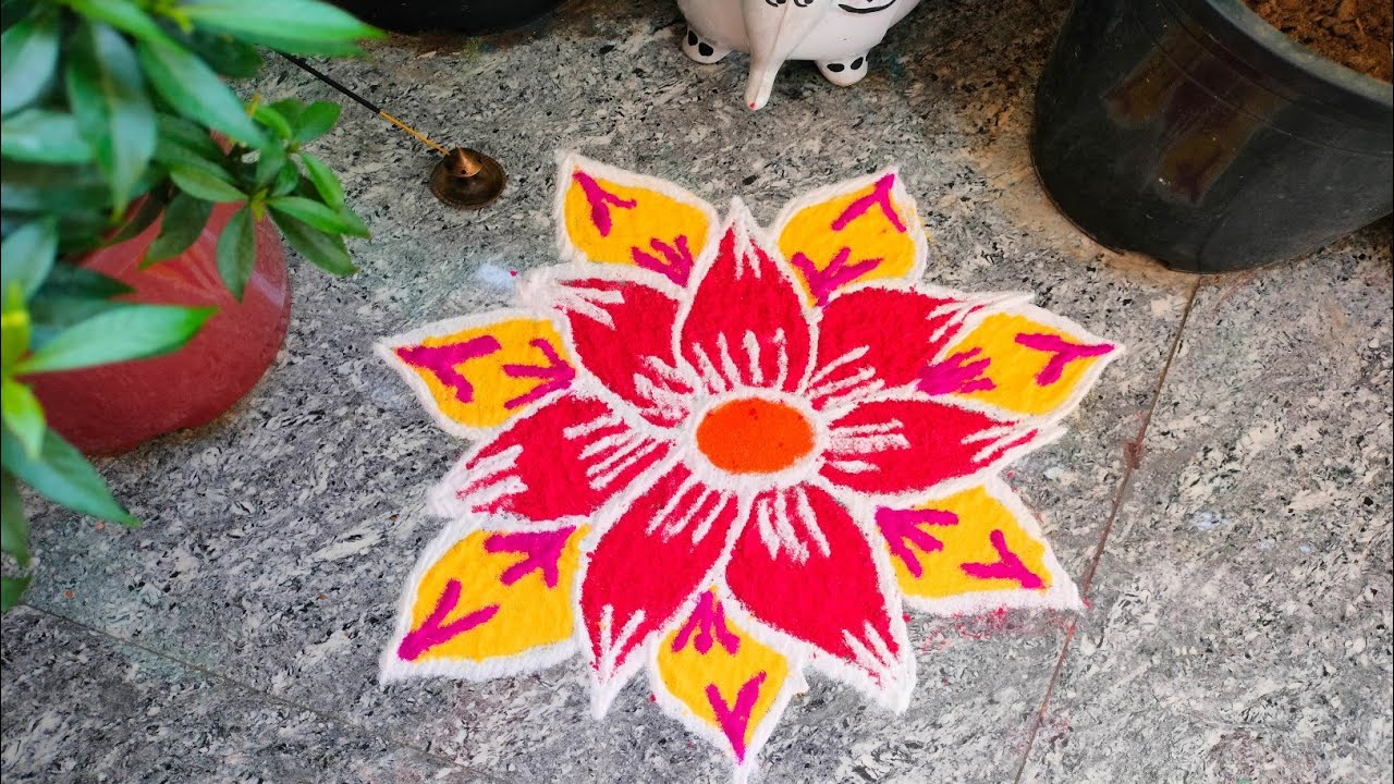 Easy Rangoli Designs | Panchuka Muruja | Color Kolam - YouTube