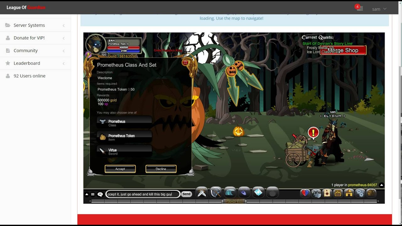 AQW PRIVATE SERVER! TUTORIAL! HOW TO GET CLASS PROMETHEUS,ICE LORD ...