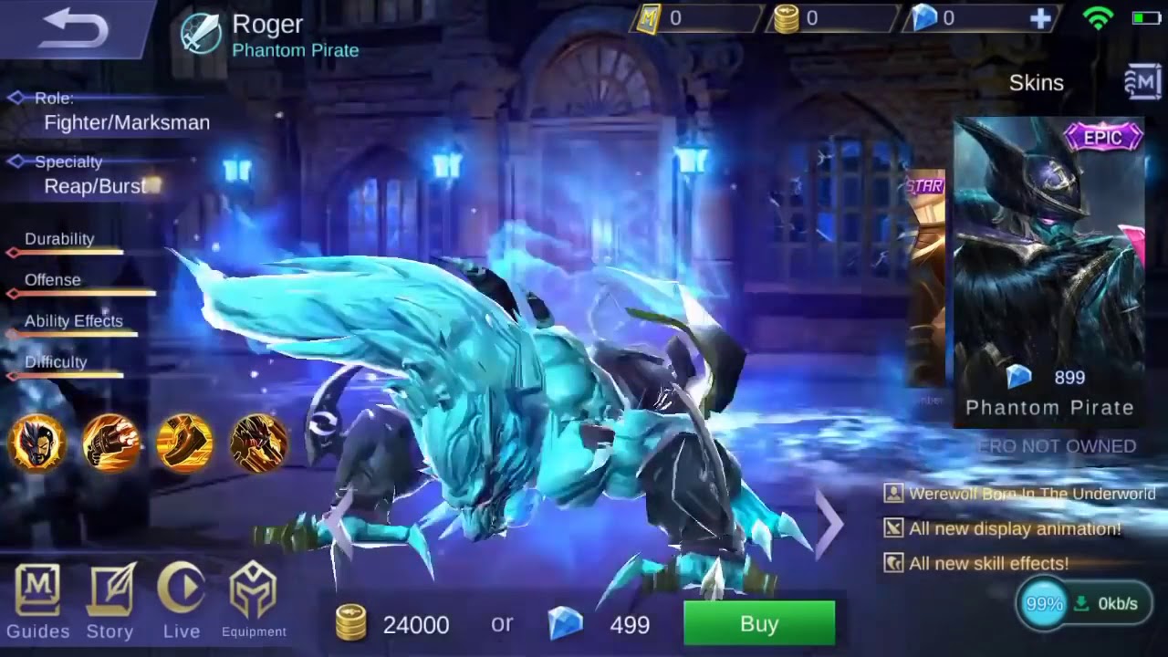 NEW SKIN ROGER EPIC ( PHANTOM PIRATE ) - MOBILE LEGENDS AUTO BELI - YouTube