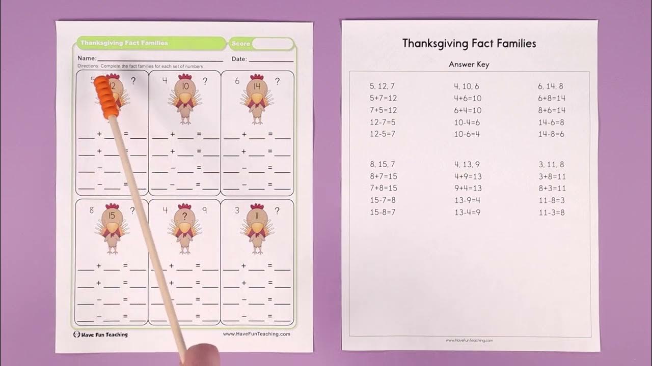 Thanksgiving Fact Families Worksheet - YouTube