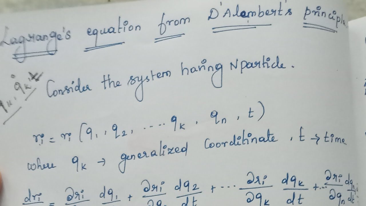 Lagrangian equation from D-Alembert principle|| Important topic in CM ...