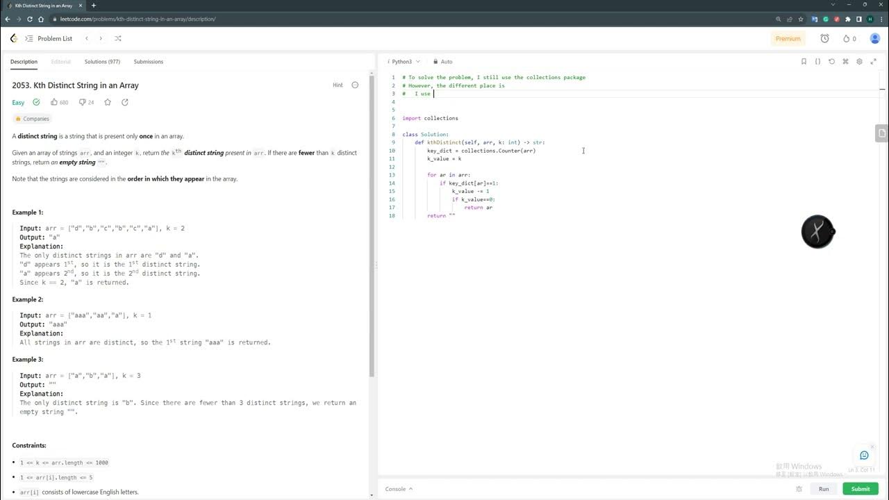 【Leetcode III 50/100】2053. Kth Distinct String in an Array (~Easy) - YouTube