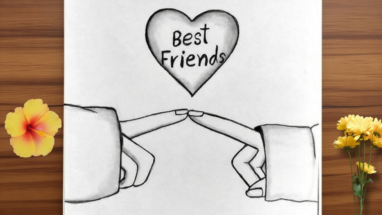 BFF Drawing easy step by step / Best friends Drawing hand - pencil ...