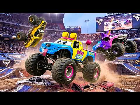INSANE Monster Jam: Bailey Circuit vs Sparkle Smash vs Earth Shaker | EPIC Stunt Race Huge Crashes!