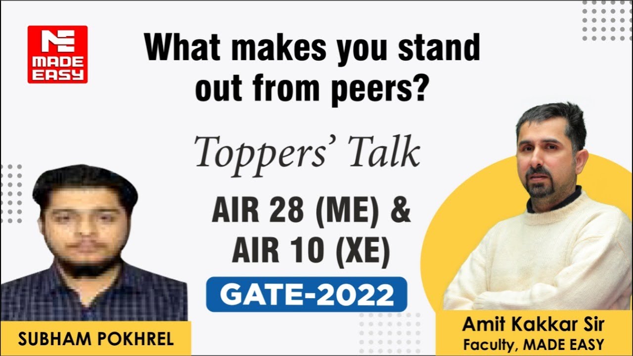 GATE 2022 Topper | ME (AIR-28) & XE (AIR-10) | Subham Pokhrel | Toppers ...
