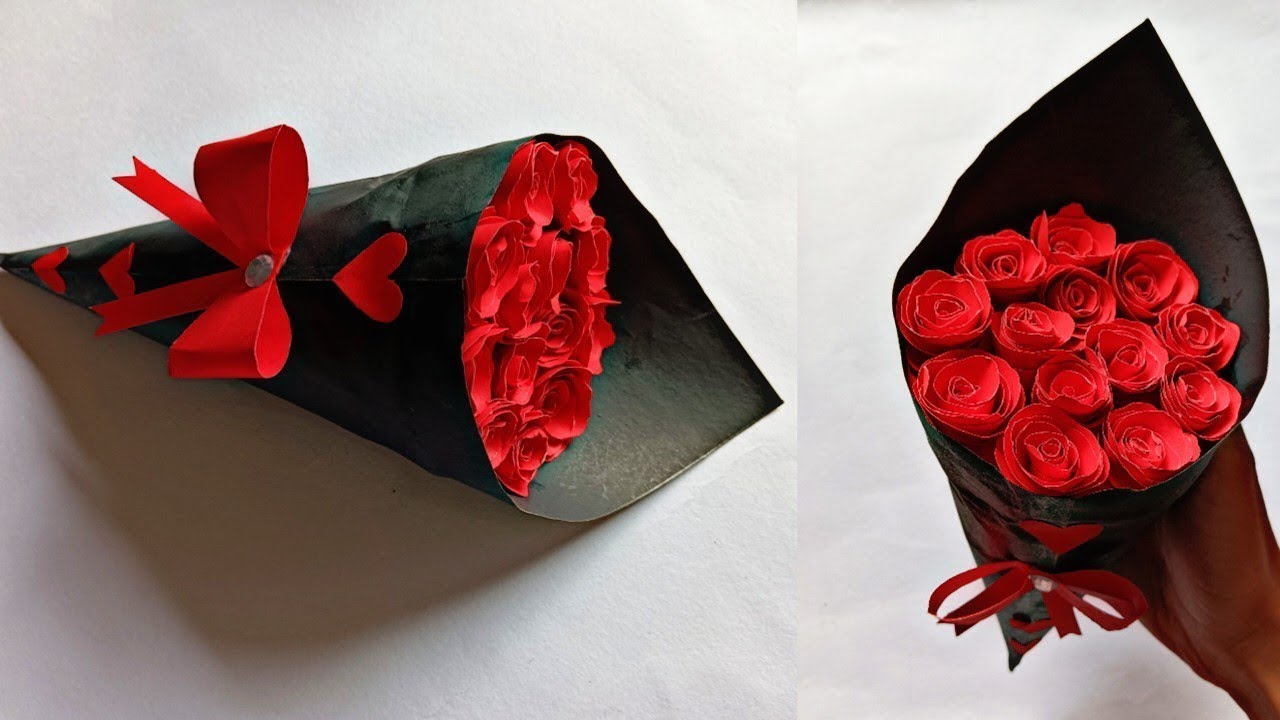 Paper flowers bouquet💐/step by step/easy handmade red paper flowers# ...