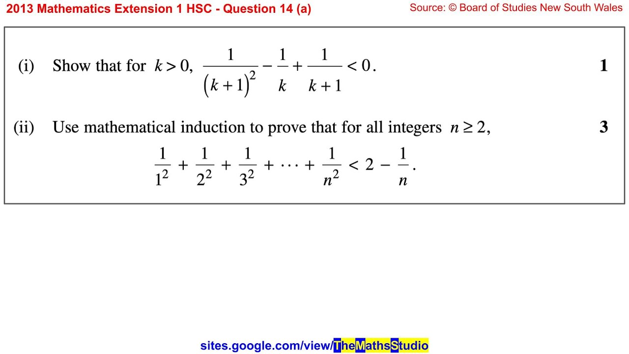 2013 Maths Extension 1 HSC Q14a How To Do Proof By Mathematical 2013-maths-extension-1-hsc-q14a-how-to-do-proof-by-mathematical