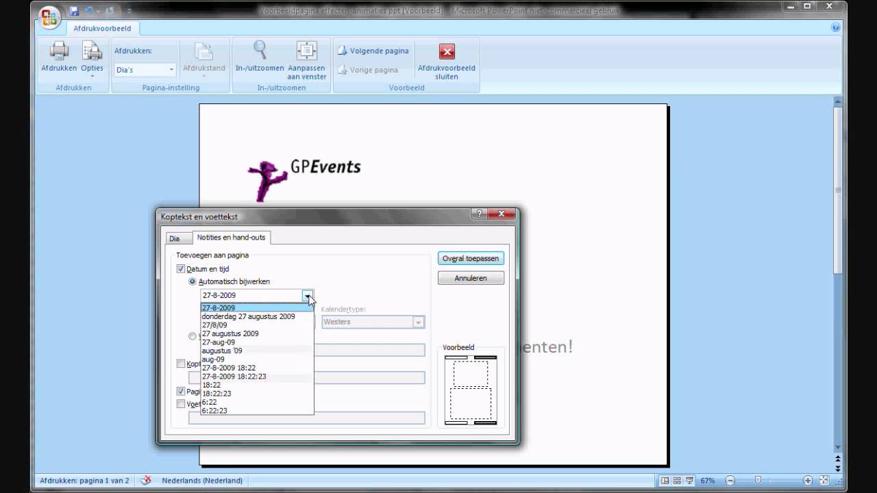 Kop- en voettekst aanbrengen in je Powerpoint handout - YouTube