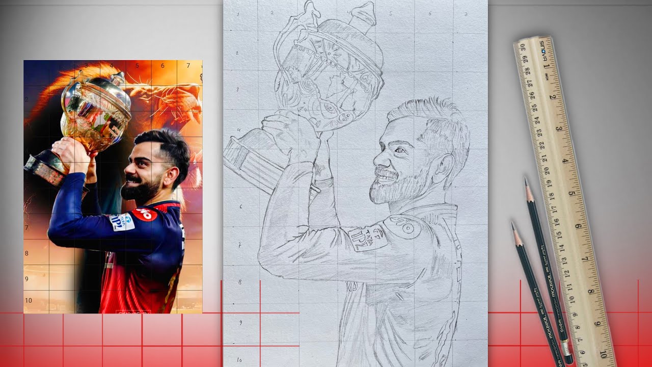 Drawing Virat Kohli with IPL trophy🏆 | How To Virat Kohli | Outline ...